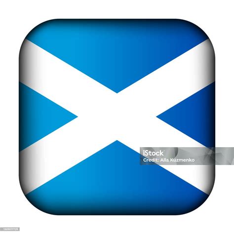 스코틀랜드의 국기와 유리 빛 공 제곱된 템플릿 아이콘입니다 스코틀랜드 국가 상징 광택 사실큐브 3d 추상 벡터 일러스트가 강조 표시됩니다 큰 사분면 포스퀘어 3차원 형태에