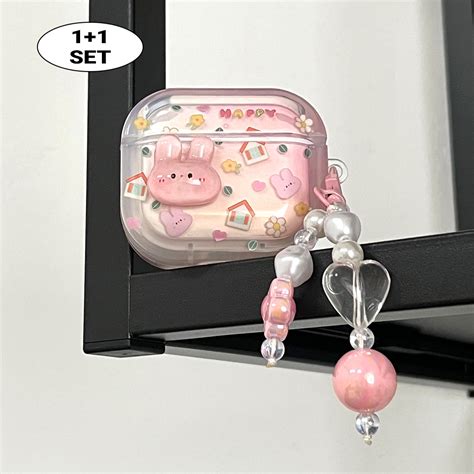 당일출고 러브미 하트 키링세트 미니 핑크 토끼 입체 에어팟케이스 에이블리