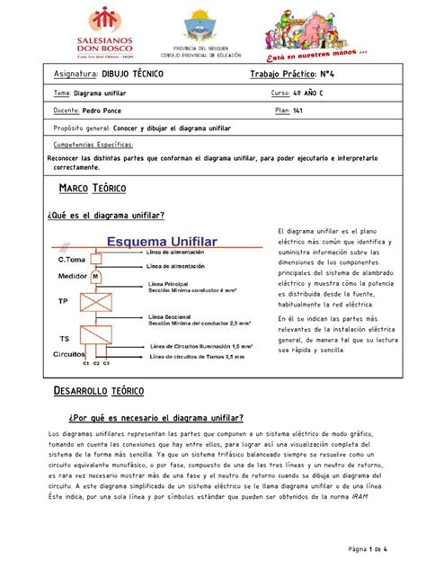 Dibujo Técnico 4°c T P N°4 Diagrama Unifilar Pdf Ingenieria