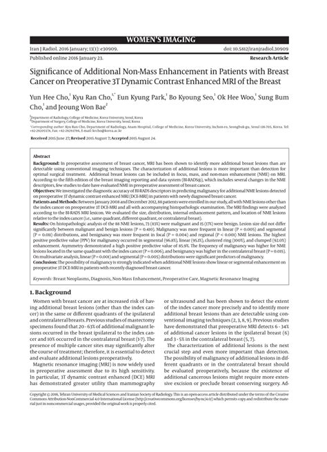 Pdf Significance Of Additional Non Mass Enhancement In Patients With Breast Cancer On