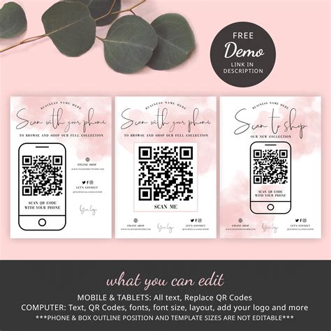 Feminine QR Code Sign Template Editable QR Code Poster Etsy
