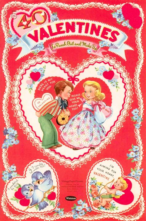 40 Vintage Valentines Card Printable Pdf 1950s Holiday Card Paper Doll