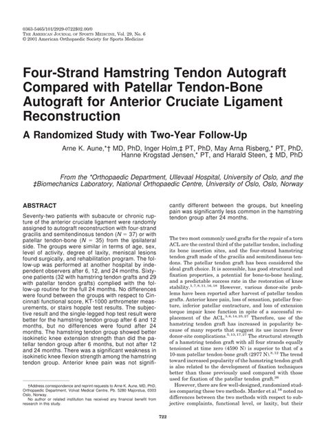 Pdf Four Strand Hamstring Tendon Autograft Compared With Patellar