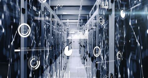 Image Of Data Processing And Network Of Connections Against Computer Server Room Stock
