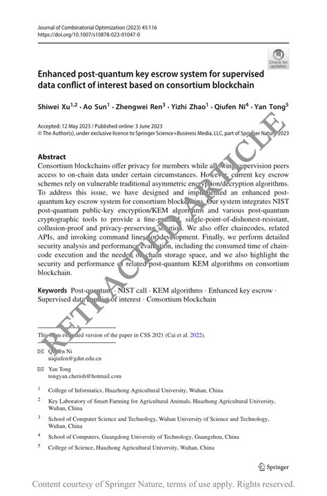 Enhanced Post Quantum Key Escrow System For Supervised Data Conflict Of Interest Based On