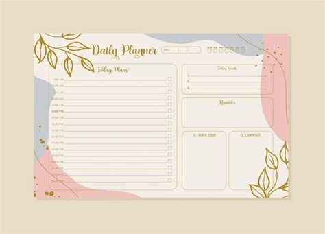 사용자 정의할 수 있는 인쇄 가능한 일일 플래너 템플릿 프리미엄 벡터