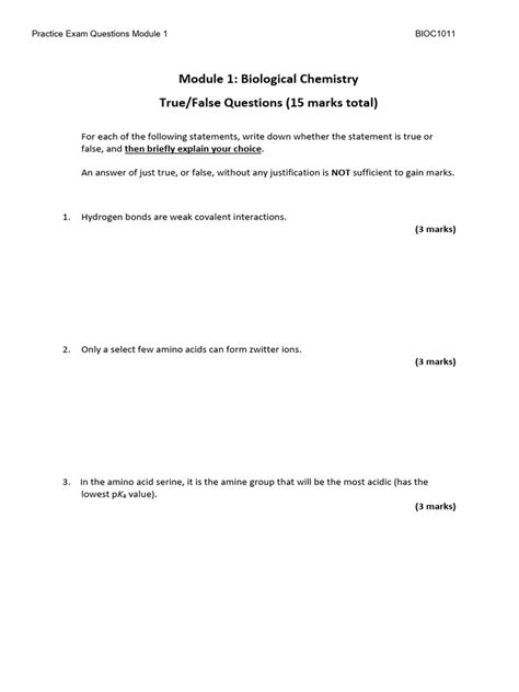 Bioc1011 Example Exam Questions Module 1 Pdf Enzyme Proteins