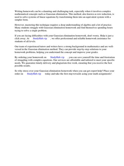 Gaussian Elimination Homework Pdf Equations Computational Science