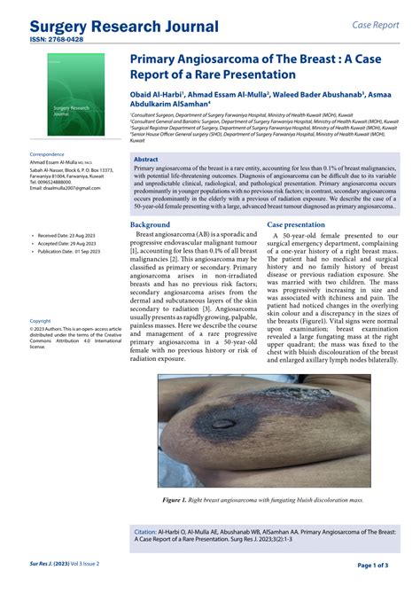 Pdf Primary Angiosarcoma Of The Breast A Case Report Of A Rare