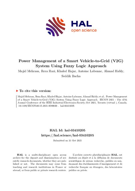 Pdf Power Management Of A Smart Vehicle To Grid V2g System Using