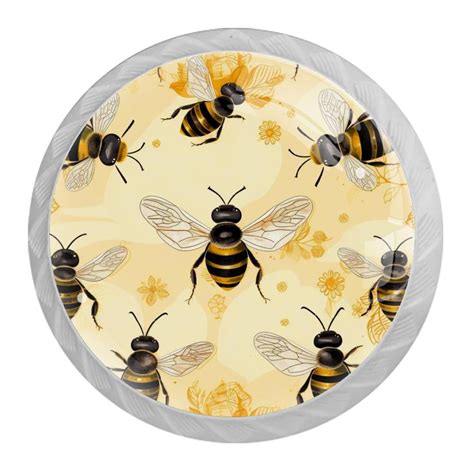 Starry Sky Bees Pattern Drawer Knobs 4 Piece Set Decorative Kitchen Knobs Pattern Cabinet