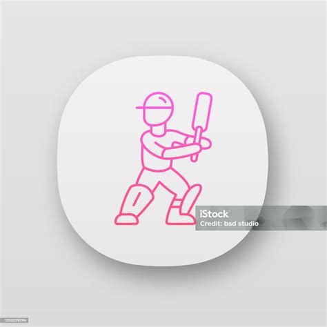 크리켓 플레이어 응용 프로그램 아이콘입니다 배트맨은 피치를 싸울 준비가되어 있습니다 유니폼 박쥐 다리 패드크리켓 팀 게임 Ui