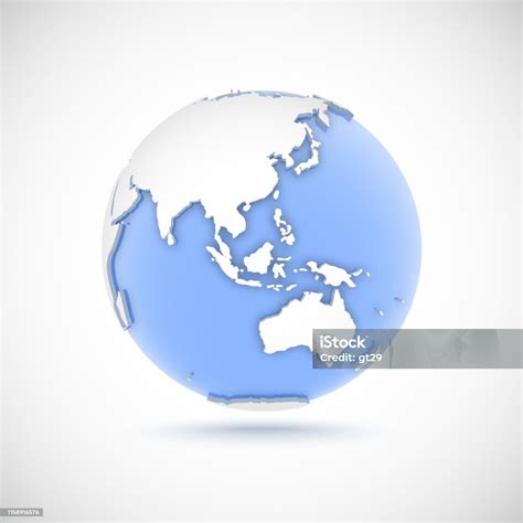 흰색과 파란색 색상의 체적 글로브 대륙 유라시아 유럽 아시아 호주 오세아니아와 3d 벡터 그림 0명에 대한 스톡 벡터 아트 및 기타 이미지 Istock