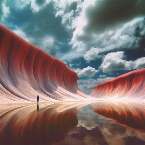 Premium Ai Image Arafed View Of A Man Standing In Front Of A Wave Formation Generative Ai