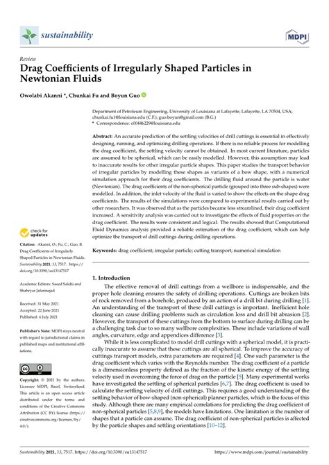 Pdf Drag Coefficients Of Irregularly Shaped Particles In Newtonian Fluids