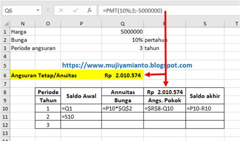 latihan soal excel penggunaan fungsi pmt pv fv ppmt ipmt nper dan