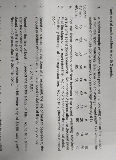 Solved Each Part Of Each Problem Is Worth 2 Points 1 A Chegg Com