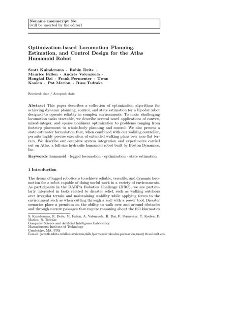 optimization based locomotion planning estimation and control design