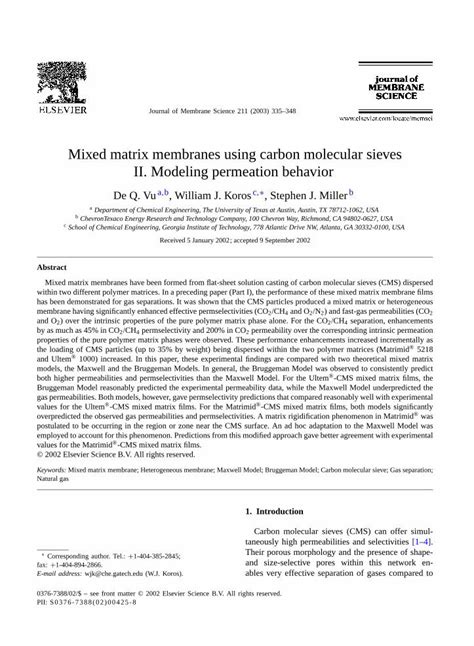 Pdf Mixed Matrix Membranes Using Carbon Molecular Sieves Ii Modeling Permeation Behavior