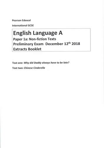 Edexcel Igcse English Language Paper 1 With Chinese Cinderella Reading Section Only Teaching