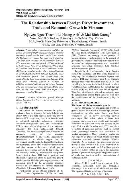Pdf The Relationship Between Foreign Direct Investment Trade And Economic Growth In Vietnam