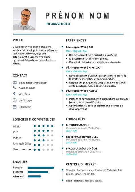 Exemple De Cv Informatique à Télécharger Sur Word