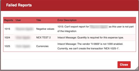 Viewing Export Error Messages Nexonia