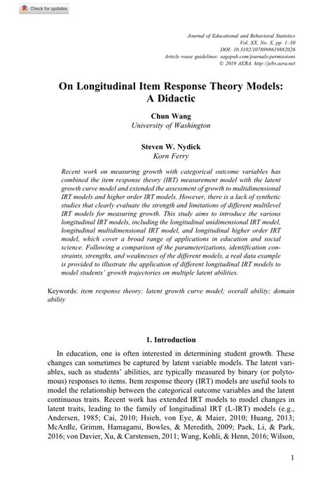 Pdf On Longitudinal Item Response Theory Models A Didactic
