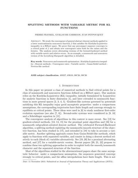 Pdf Splitting Methods With Variable Metric For Kl · Splitting