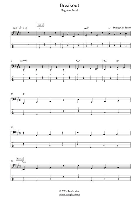 Breakout Beginner Level Swing Out Sister Bass Tabs