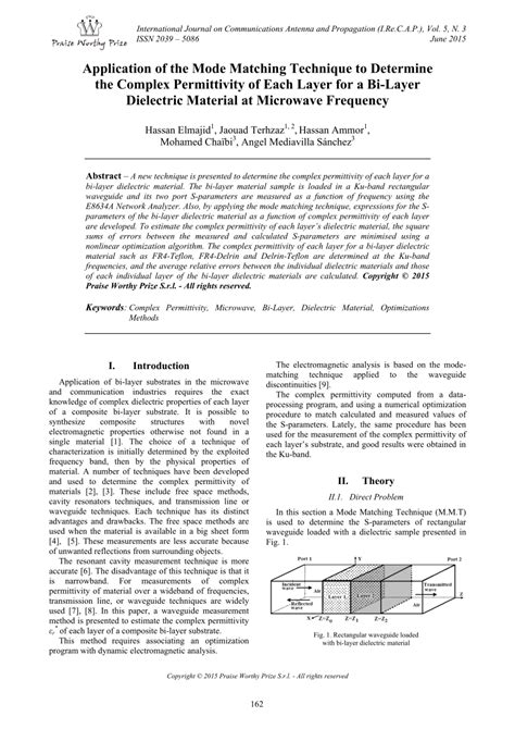 Pdf Application Of The Mode Matching Technique To Determine The Complex Permittivity Of Each