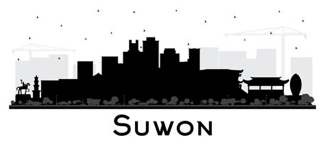 Silueta Del Horizonte De La Ciudad De Suwon Corea Del Sur Con Edificios