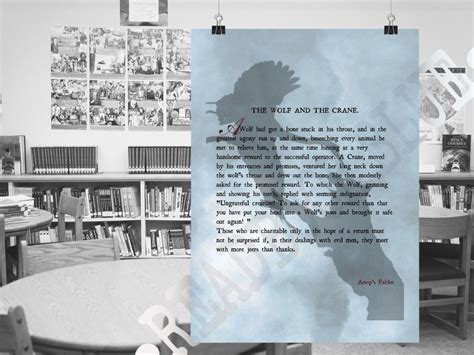 Printable Aesops Fable The Wolf And The Crane And A Lesson Etsy