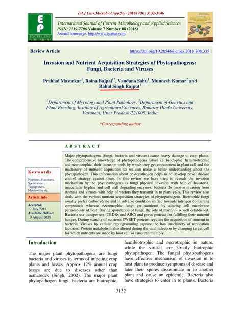 Pdf Invasion And Nutrient Acquisition Strategies Of Phytopathogens