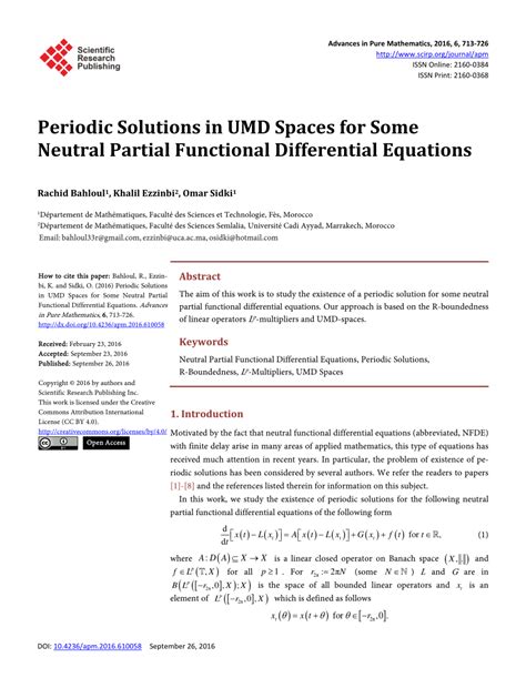 Pdf Periodic Solutions In Umd Spaces For Some Neutral Partial Functional Differential Equations
