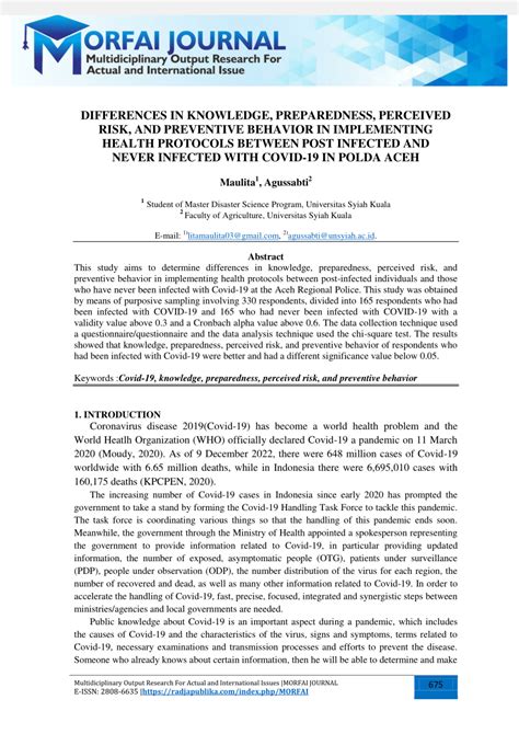 Pdf Differences In Knowledge Preparedness Perceived Risk And
