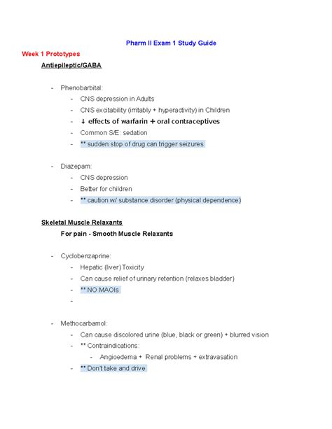 Pharm Study Guide Exam 1 Pharm Ii Exam 1 Study Guide Week 1
