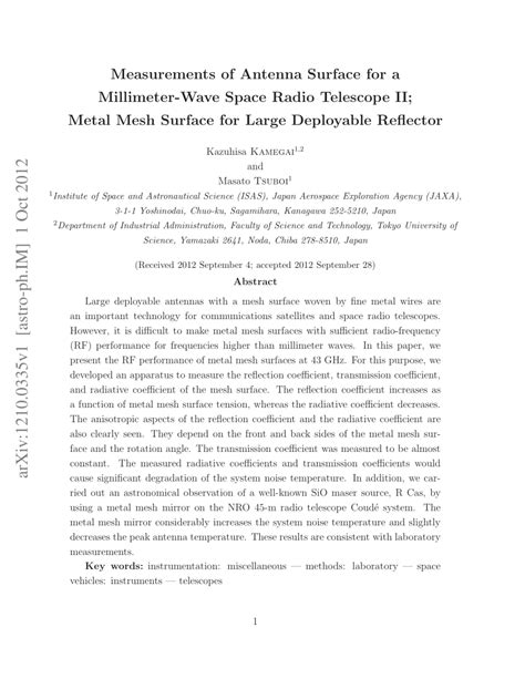 Pdf Measurements Of Antenna Surface For A Millimeter Wave Space Radio Telescope Ii Metal Mesh