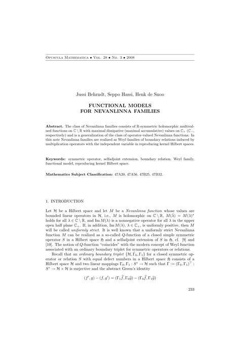 Pdf Functional Models For Nevanlinna Families