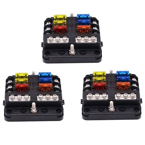3x 6 Way Waterproof Fuse Block With Led Indicator 12 Circuits With Negative Fuse Box For Dc 12
