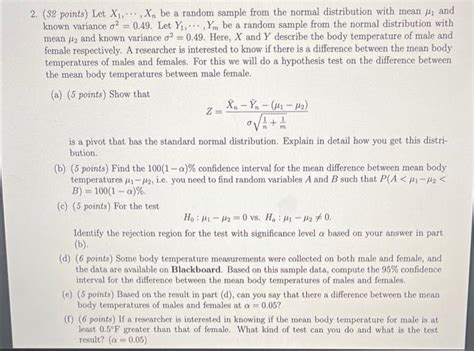 Solved 32 Points Let X1⋯xn Be A Random Sample From The