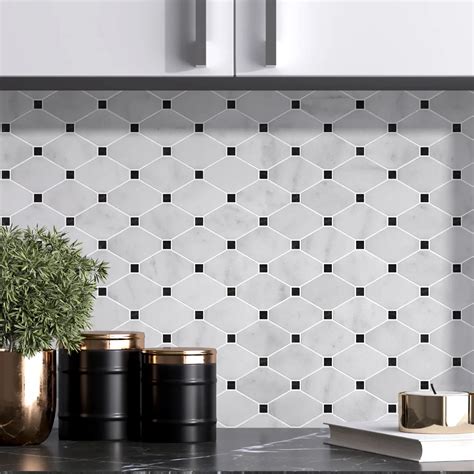 Carrara Marble Diamond Mosaic Tile With St Laurent Detail Nsg Tiles