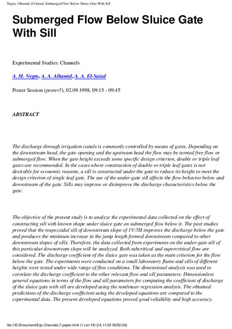 Pdf Submerged Flow Below Sluice Gate With Sill