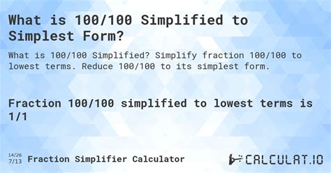 What Is 100 100 Simplified To Simplest Form Calculatio