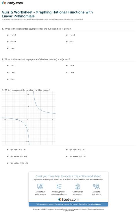 Quiz Worksheet Graphing Rational Functions With Linear — Db