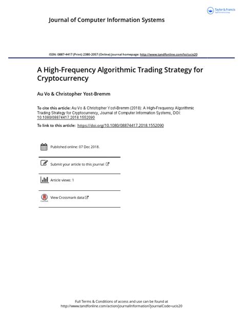 A High Frequency Algorithmic Trading Strategy For Cryptocurrency Pdf