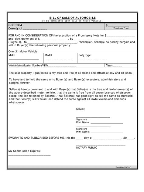 Ga Vehicle Bill Of Sale Template Fillable Pdf Pdf Template