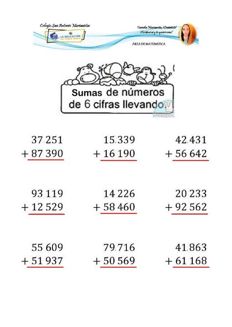 Sumas Y Restas De 6 Cifras Worksheet School Subjects Teachers Workbook