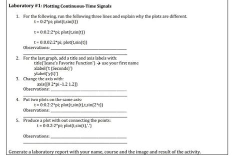 Solved Laboratory 1 Plotting Continuous Time Signals 1
