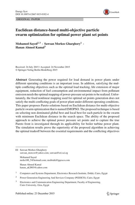 Pdf Euclidean Distance Based Multi Objective Particle Swarm